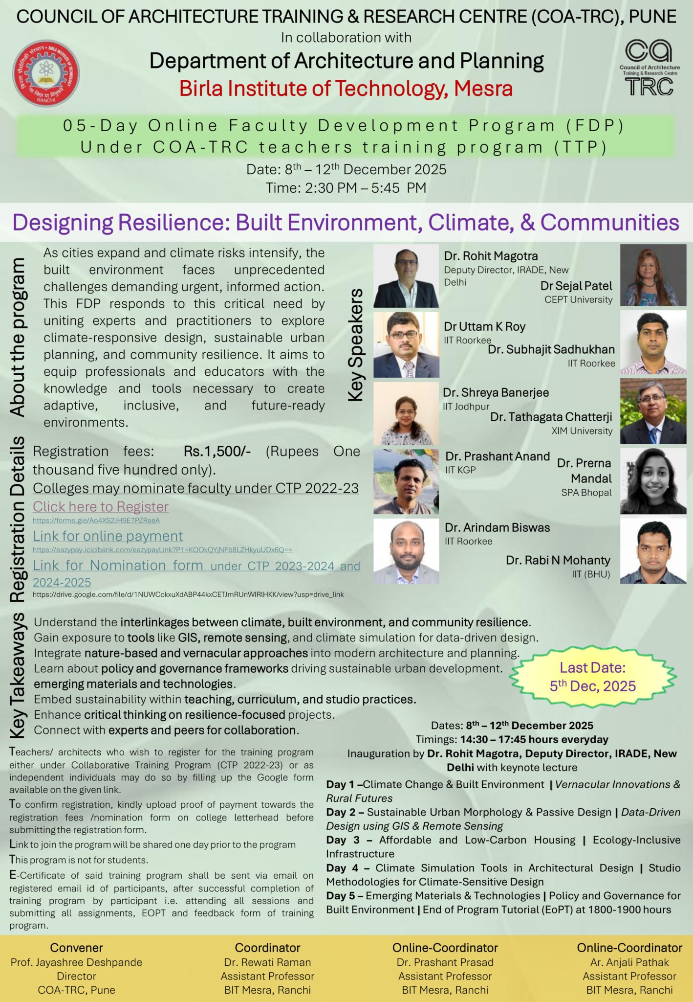 COA-TRC Announces 5-Day Online FDP on Designing Resilience for Built ...